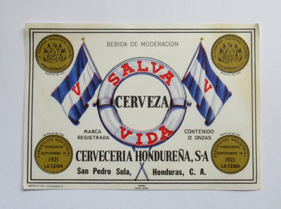 Vintage Early Salva Vida Cerveza Beer Label Cervecería Hondureaa SA ...