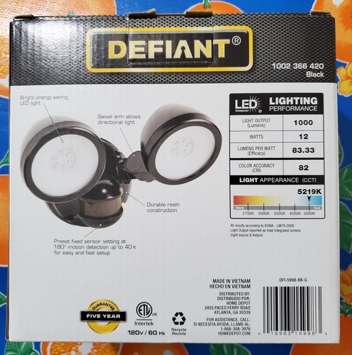 New Defiant 180° Motion Activated Outdoor LED Twin Head Flood Security ...