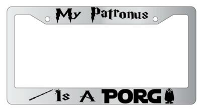 My Patronus Is A Porg Chrome METAL License Plate Frame Harry Potter | eBay