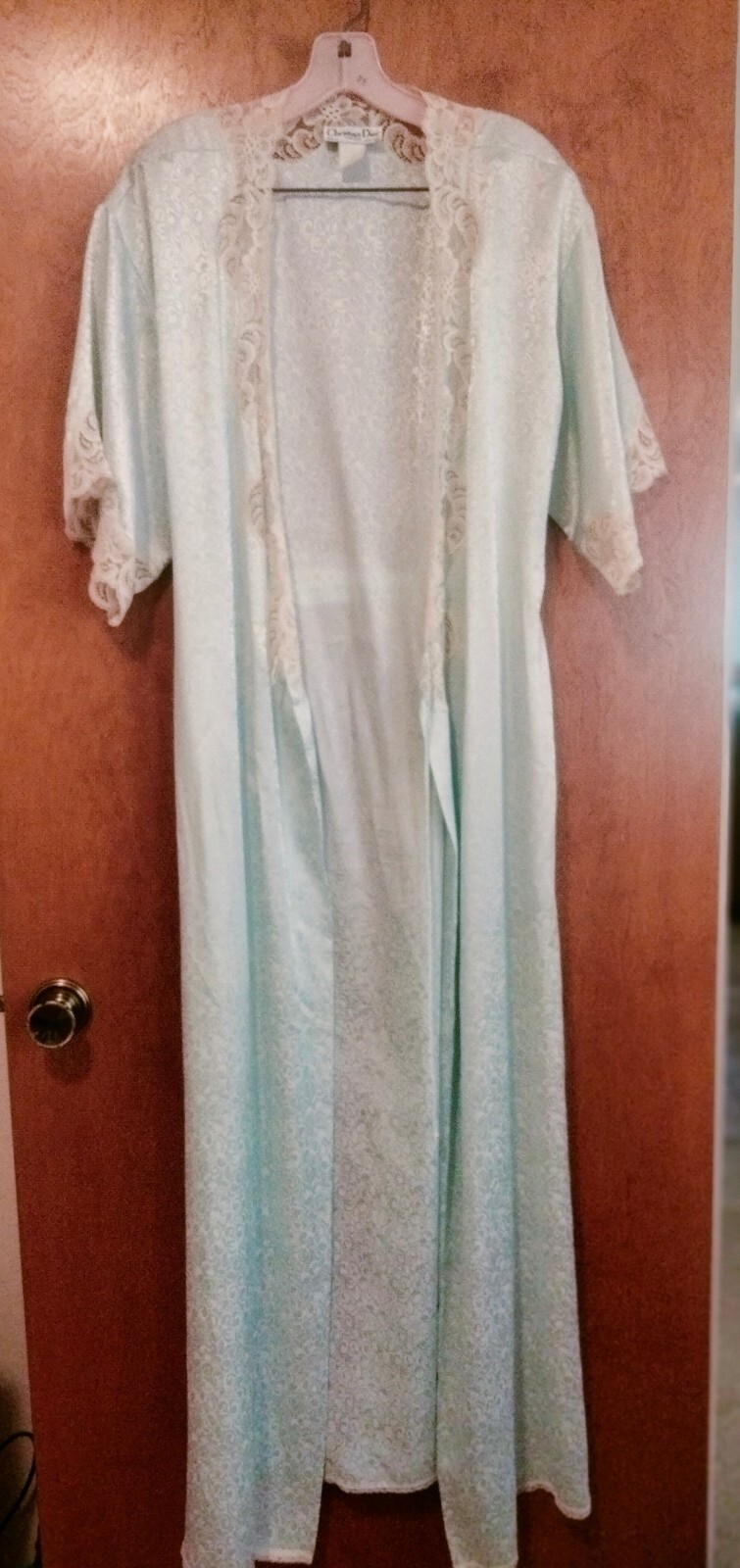 Christian Dior Vintage Baby Blue Embossed Satin Long … - Gem