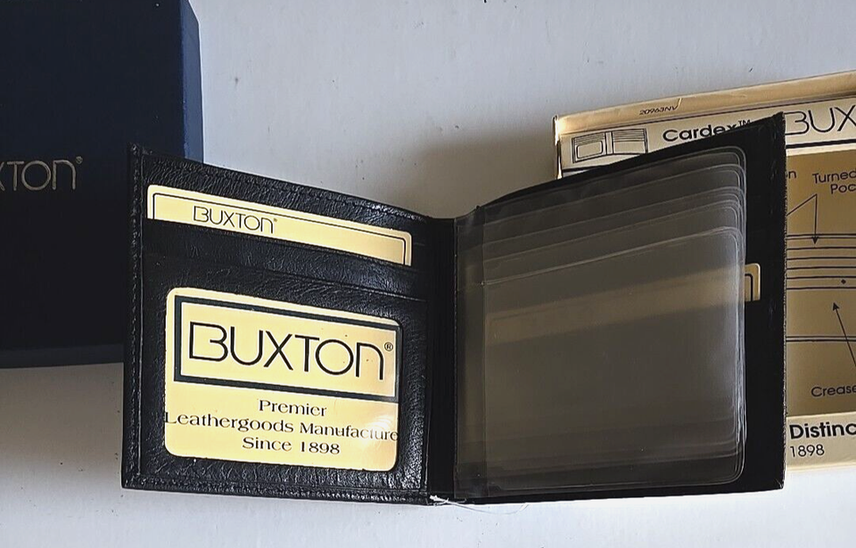 Buxton Cardex Men's Black Leather Two-Fold Wallet Vintage Attached New ...