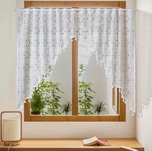 ENAI Boho Crochet Swag Curtain Valances with Tassels for Kitchen ...