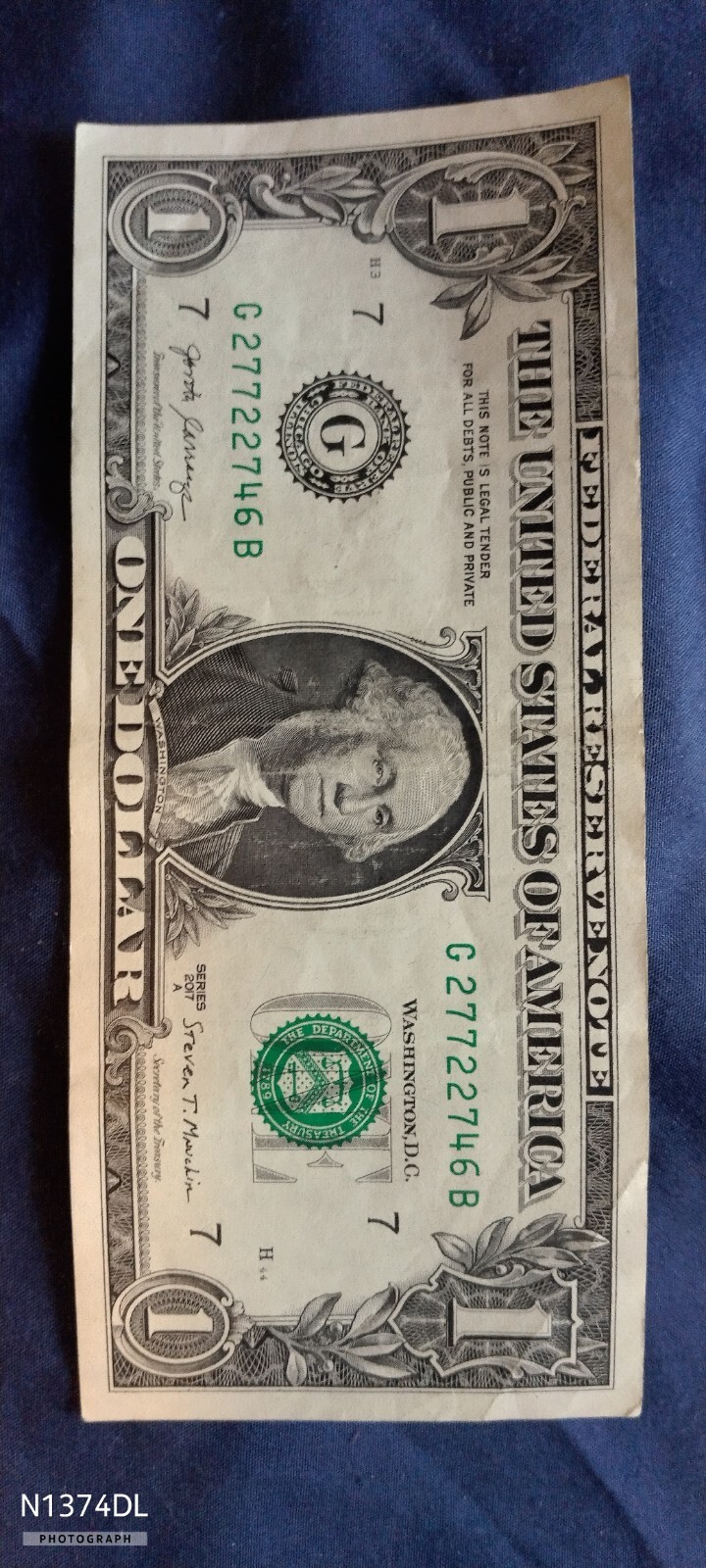 FANCY SERIAL NUMBER $1 DOLLAR BILL " TRINARY" NOTE ..2017A Ft. WORTH ...