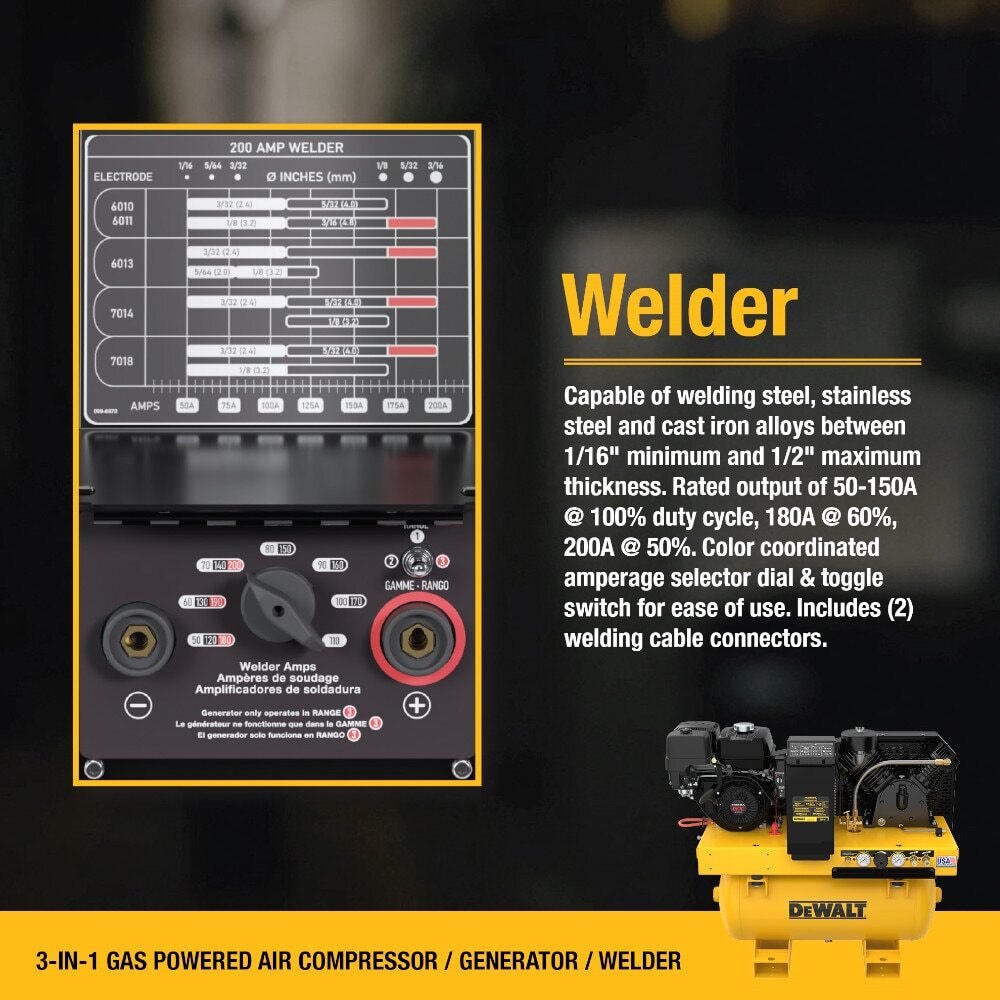 DeWalt 13-HP 30-Gallon 3-in-1 Two-Stage Air Compressor, Generator ...