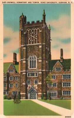 Postcard NC Durham Duke University Crowell Dorm and Tower Linen Vintage ...