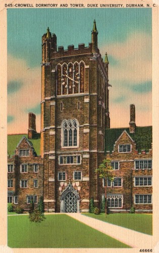 Postcard NC Durham Duke University Crowell Dorm and Tower Linen Vintage ...