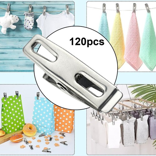 120 Stainless Steel Metal Clips Clamps Washing Line Clothes Pegs For ...