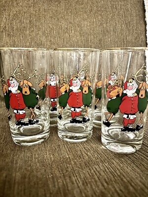 Tipsy Santa and Reindeer Christmas Set of 6 Balfour Glasses 5 1/2 Inch ...