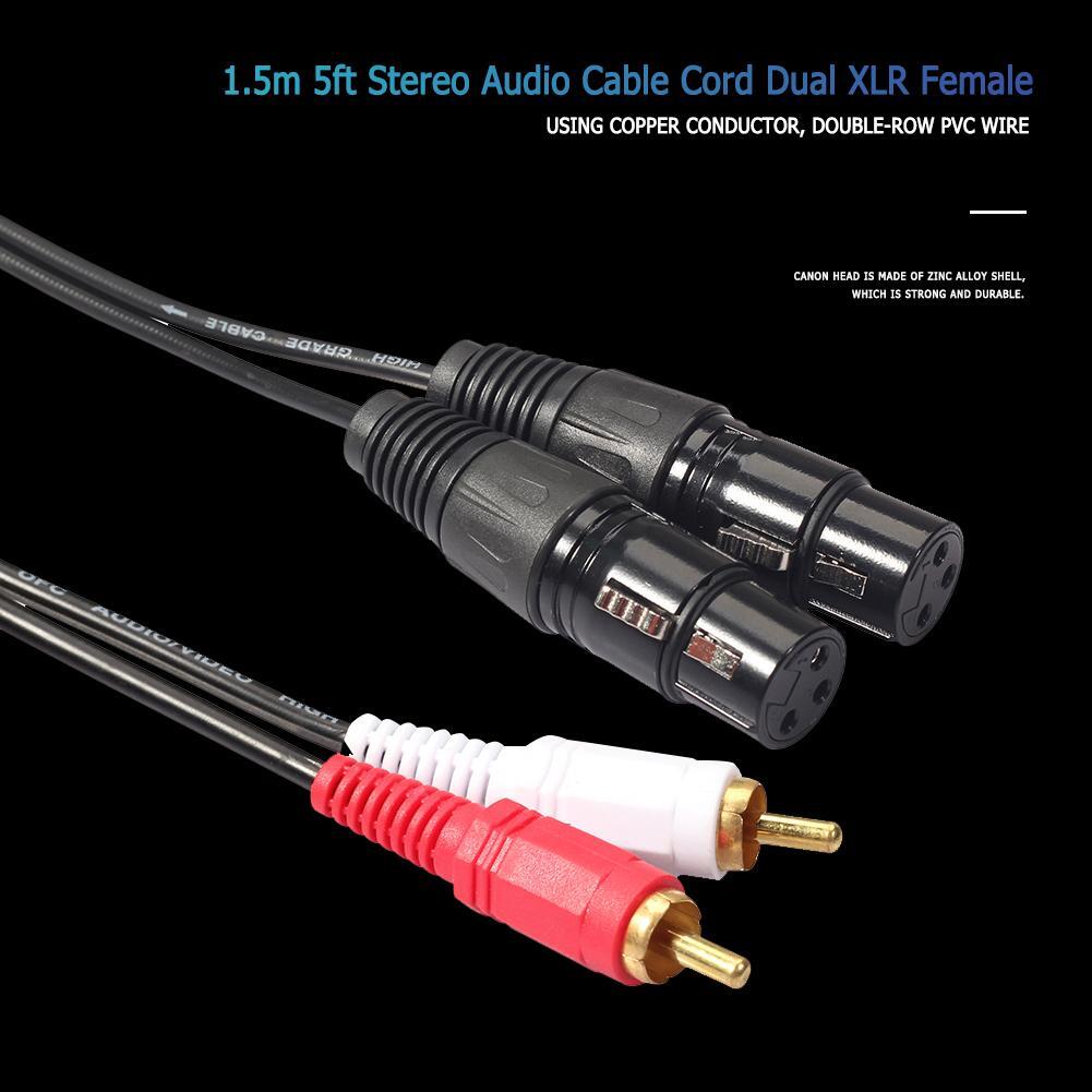 1.5m/4.9ft Dual XLR Female to Dual RCA Male Audio Microphone Cable ...