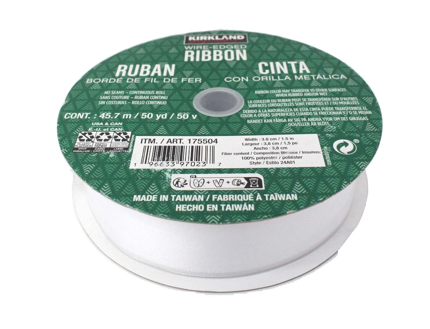 Kirkland Signature Wire Edged White Ribbon 50 yards X 1.5 inches | eBay