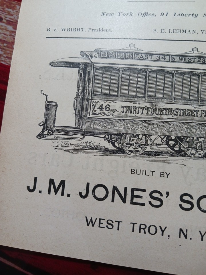 1889 Print Ad ~ J.M JONES West Troy NY 34th Street Ferry Trolley Car ...