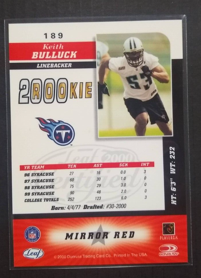 2000 Leaf Certified Keith Bulluck Mirror Red RC #189 Titans | eBay