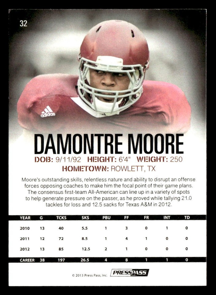 Damontre Moore 2013 Press Pass Blue Card #32 Texas A&M Aggies | eBay