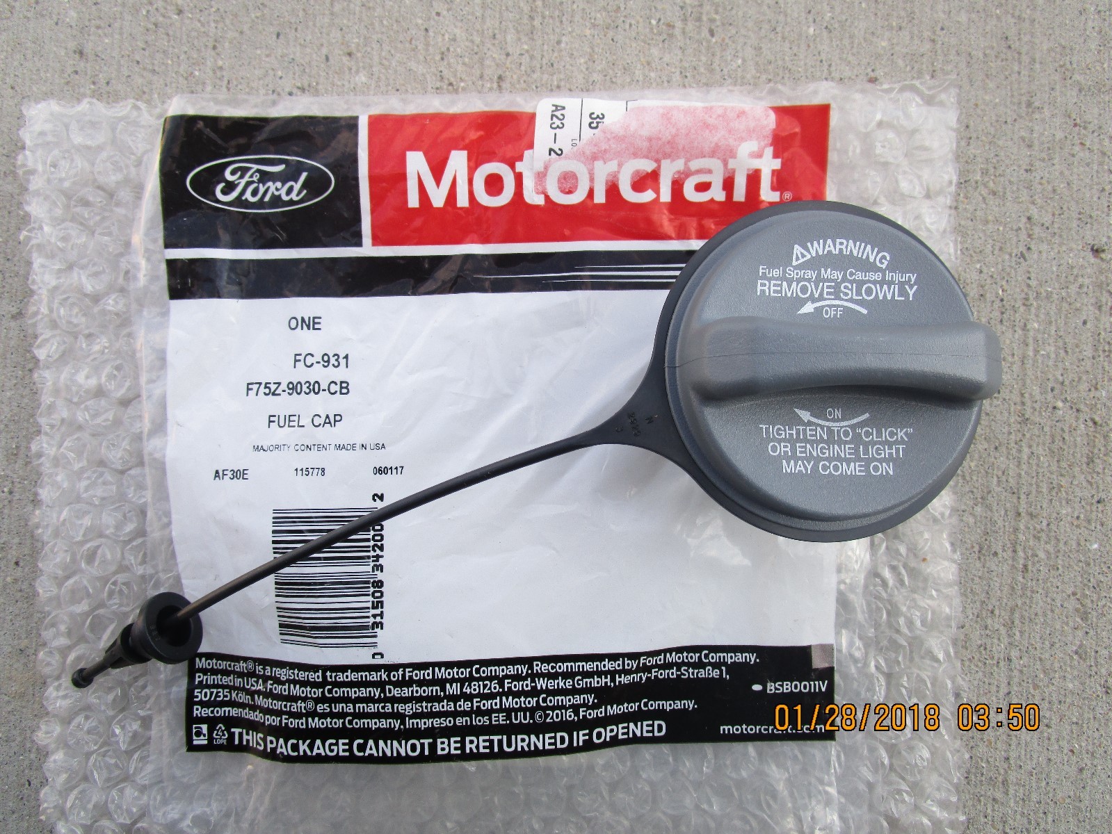 00-02 FORD E-450 ECONOLINE SUPER DUTY FUEL GAS TANK FILLER CAP WITH ...