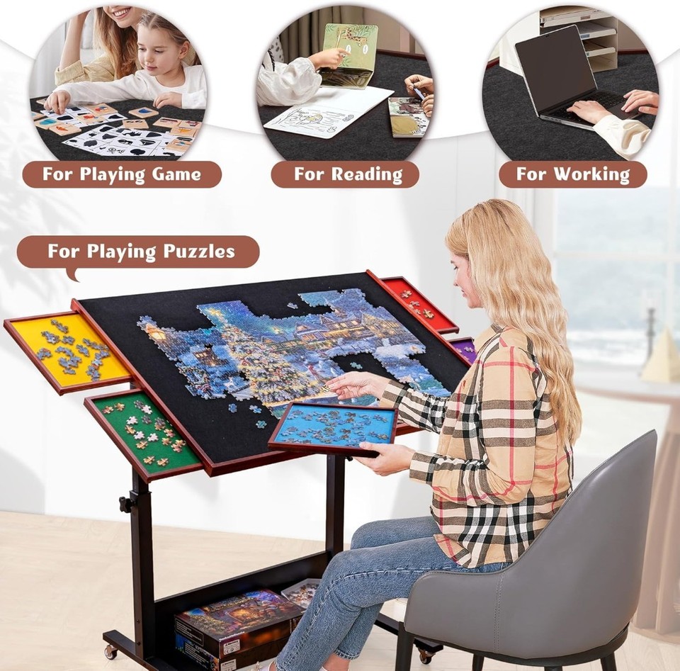 1500pc Jigsaw Table Black Board Height Adjustment 5 Sorting Trays ...