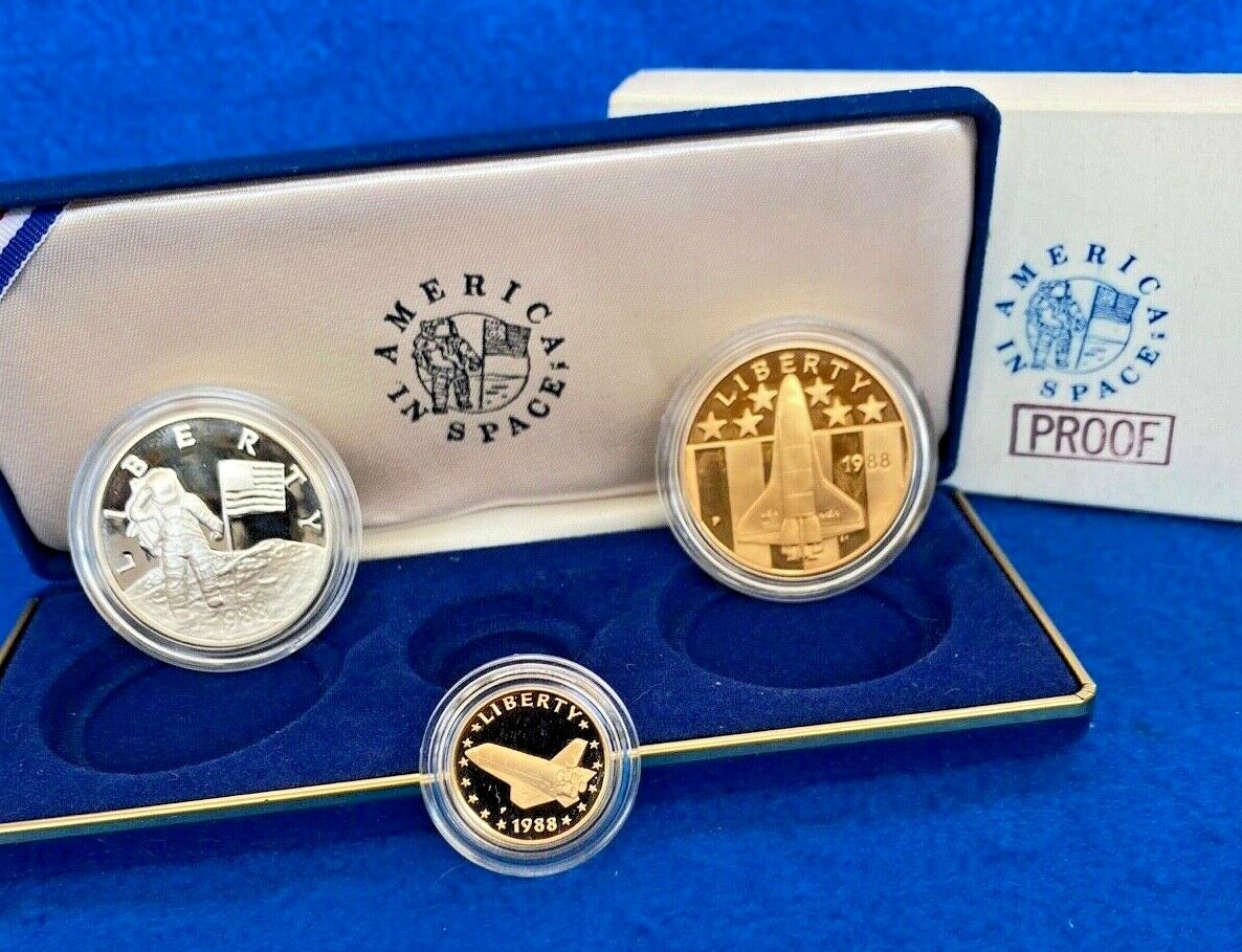 1988 Young Astronauts America In Space 3 Coin Silver Gold Proof Set | eBay