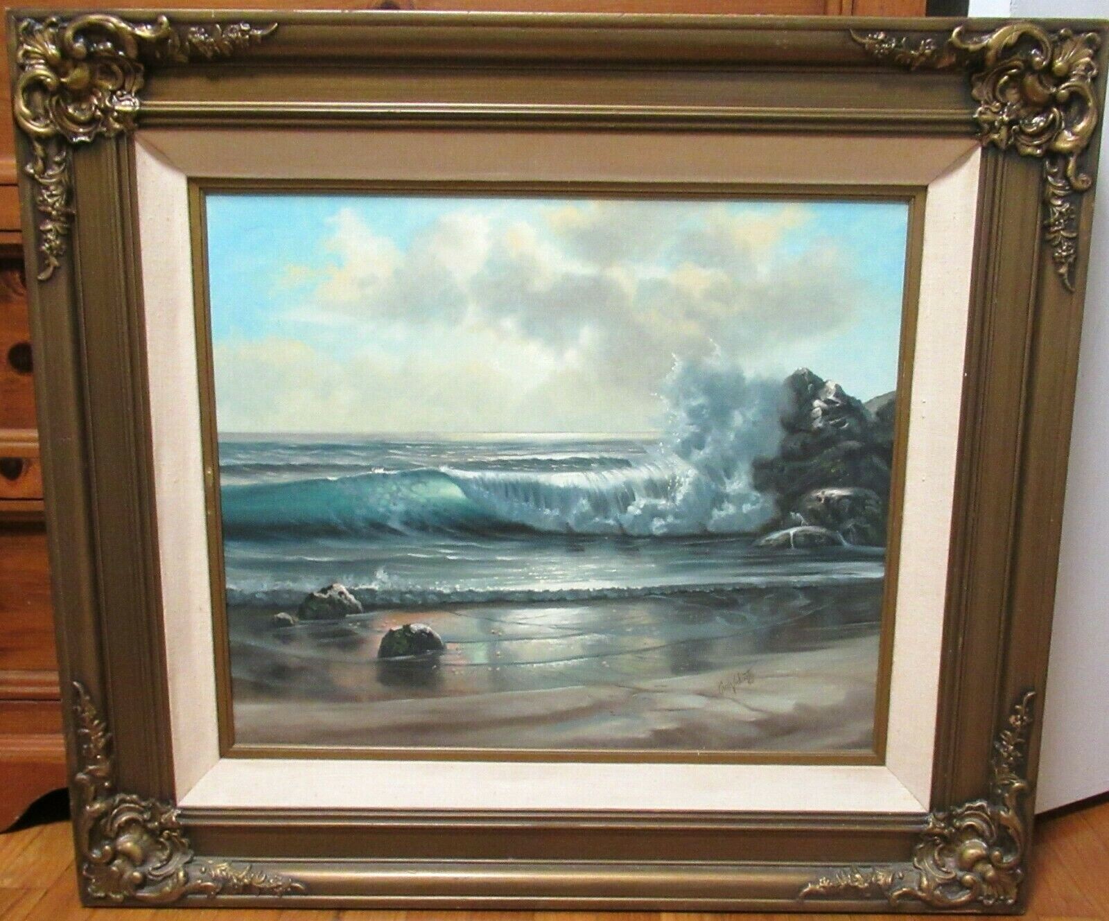 CARL VALENTE ORIGINAL OIL ON CANVAS COASTAL WAVES ON ROCKS SEASCAPE ...
