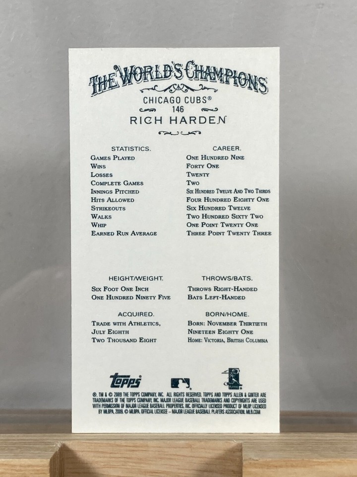 2009 Topps Allen & Ginter Rich Harden #146 Mini Chicago Cubs Black ...