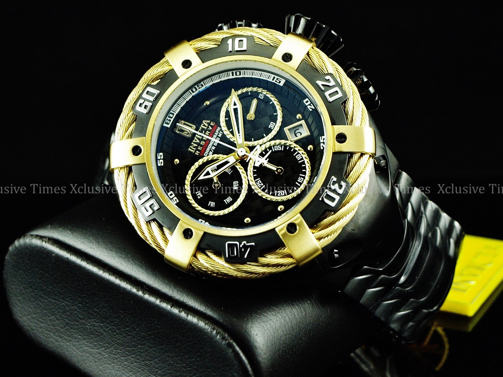 Invicta Reserve 56mm Gold&black JT Thunderbolt Limited Ed Swiss Chrono ...