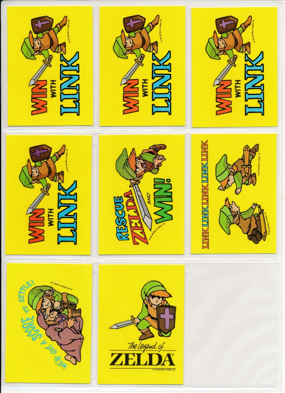 1989 Nintendo Game packs Zelda Link Sticker Mix Chase Card Lot of (8 ...