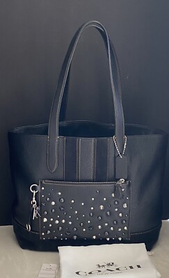 COACH BLACK MIX LEATHER METRO SOFT VARSITY SPACE STUDS REXY TOTE 59427 ...