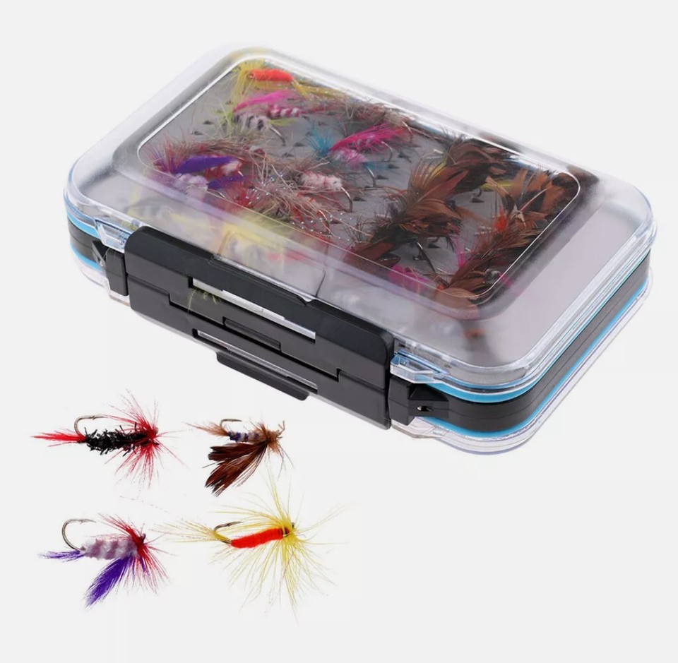trout salmon fly fishing flies assortment tackle box with 64 fly ...