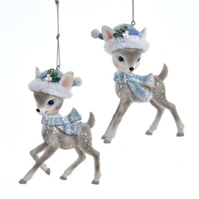 Grey Deer with Blue Santa Hat Ornament | eBay