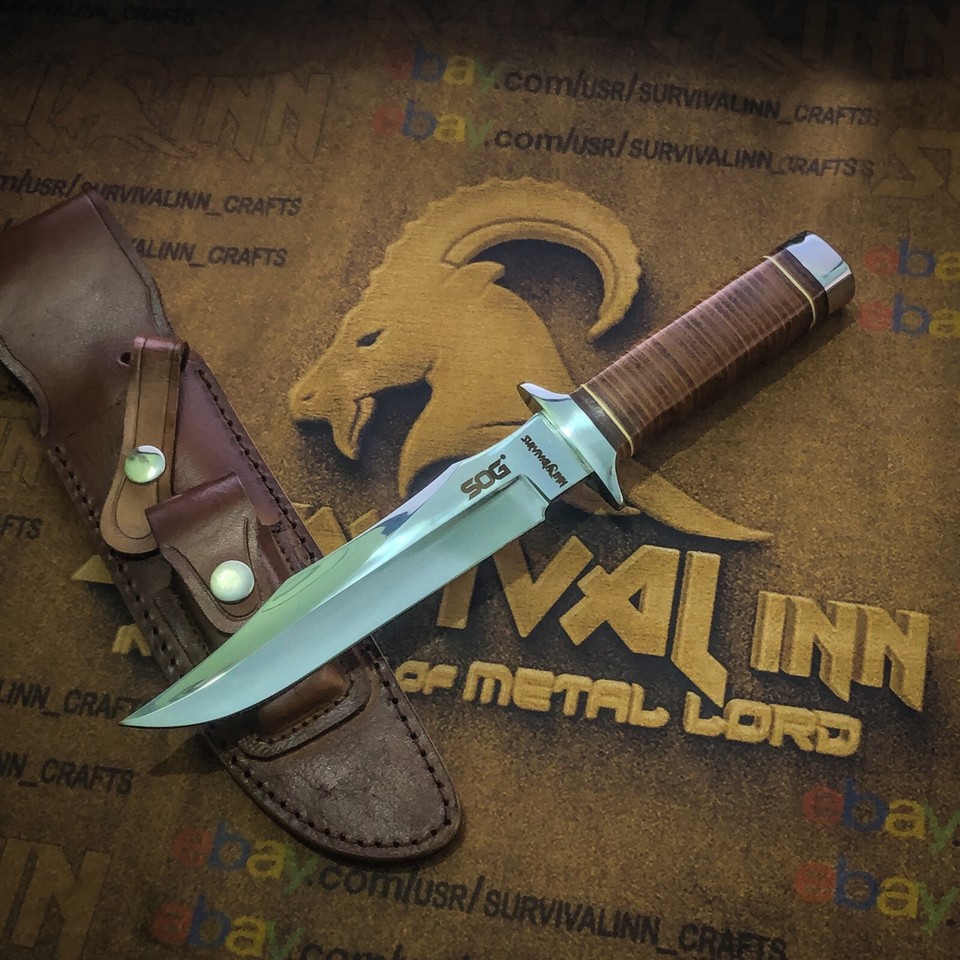 CUSTOM HANDMADE D2 STEEL SOG BOWIE KNIFE LEATHER STACK HANDLE KNIFE ...
