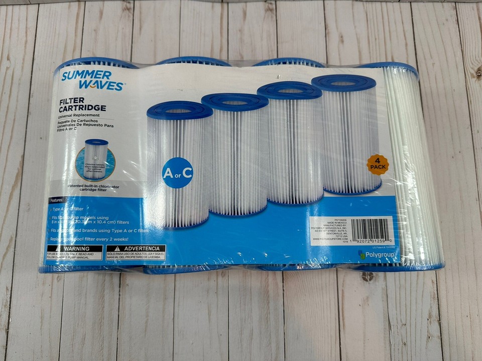 Summer Waves Pool Filter Cartridge Universal Replacement Type A/C 4 Pk ...