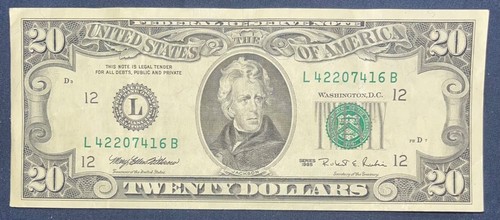 Rare 1995 Twenty Dollar Bill - $20 - Green Seal, Small Face, United ...