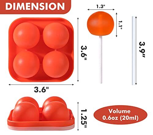 Lollipop Molds Set of 3, Silicone Sphere Hard Candy Sucker Molds with ...