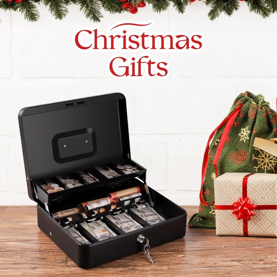 Cash Box with Money Tray and Lock, Metal Money Box for Cash Register ...