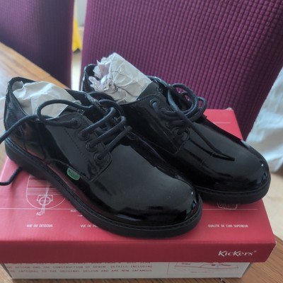 Women's Kickers Finley Lace Up Patent Leather Upper Shoes in Black ...