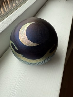 Correia Studio Art Glass signed Paperweight Gold Crescent Moon & Waves ...
