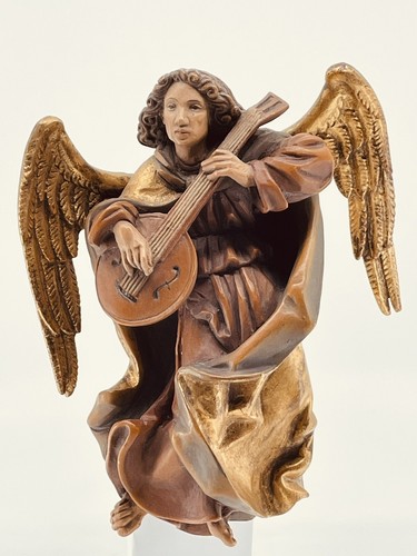 ANRI Angel with LUTE by Walter Bacher 8” Carved Wood with Color ...