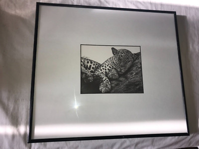 PIER 1 Lithograph JERRY WINICK Signed b/w BABY LEOPARD Frame Matted ...