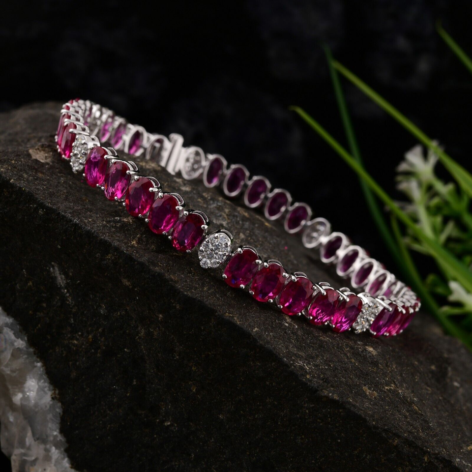 16.35 Tcw Natural Diamond & Ruby Gemstone Bracelet Tennis 14k White Gold Gift | eBay UK