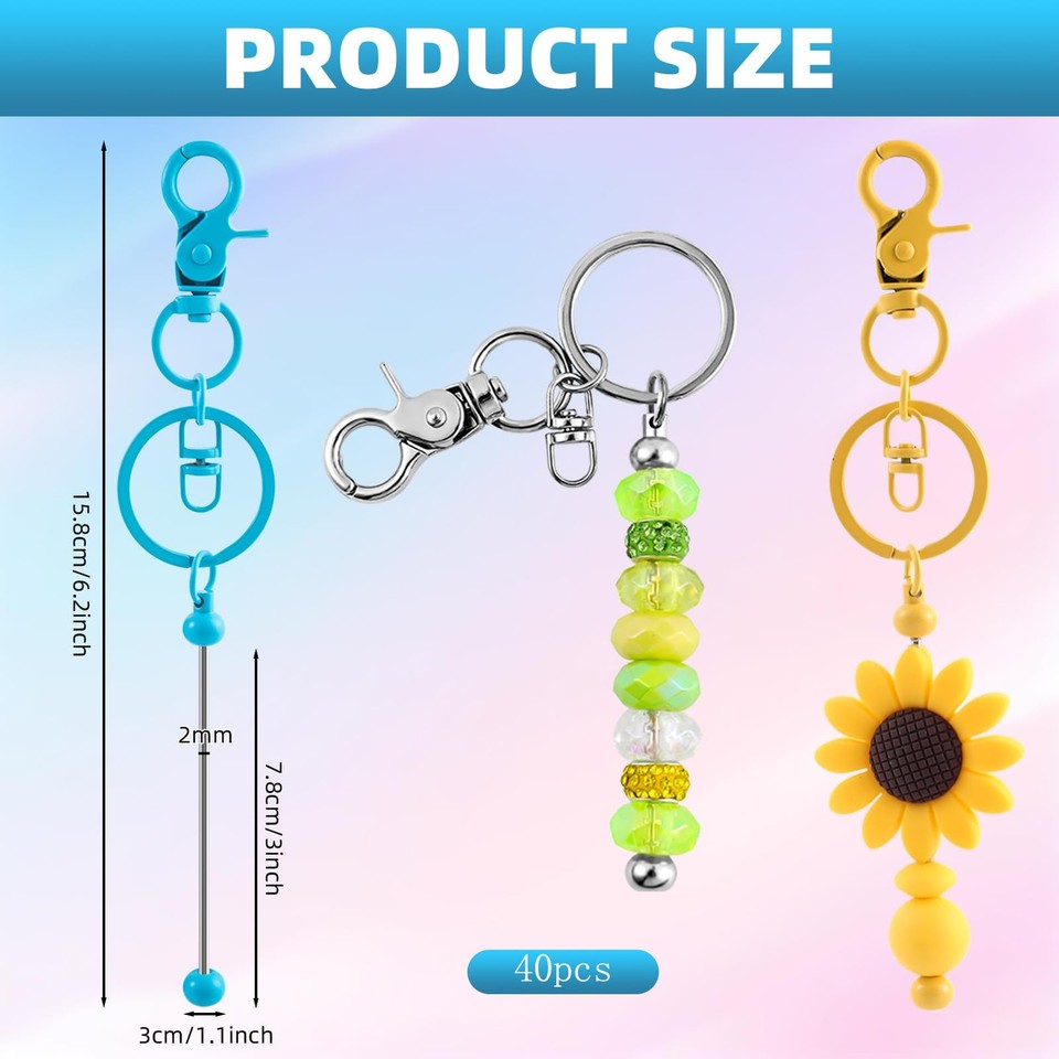 40 Pcs Beadable Keychains Bulk Kit – DIY Keychain Making Supplies with ...