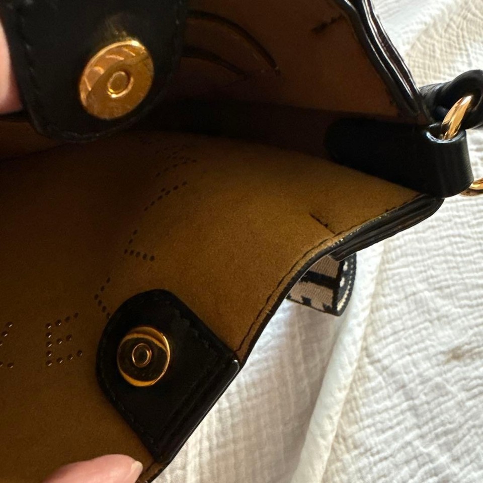 STELLA McCARTNEY Black Faux Leather Shoulder Bag Logo Embroidered Near ...