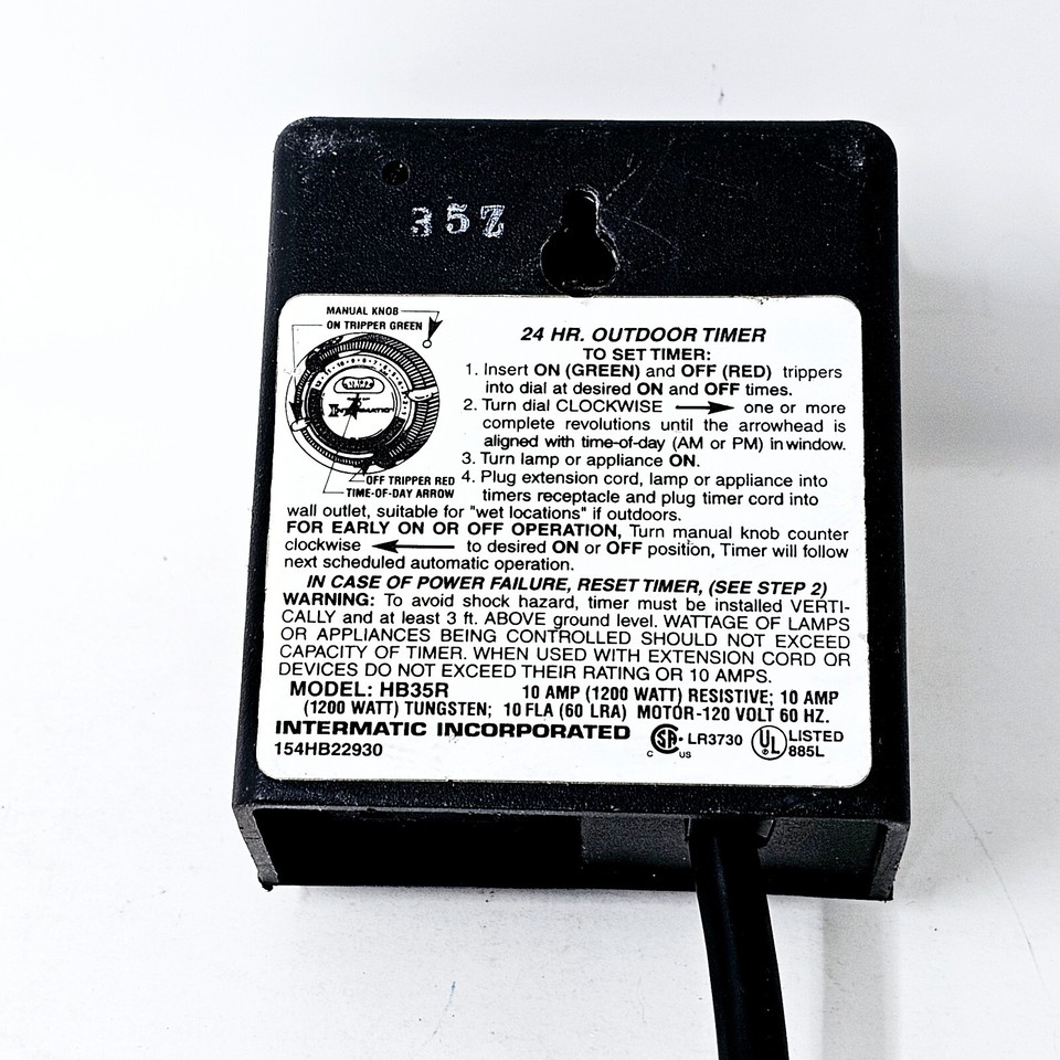 Intermatic Heavy Duty 24 Hour Outdoor Timer Model HB35R 1200 Watt 10A ...