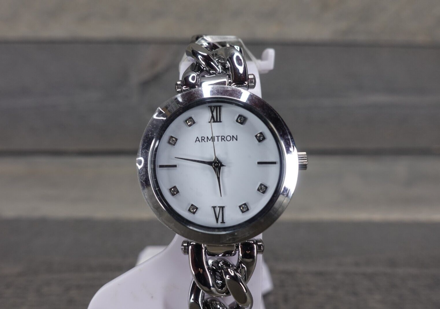 Armitron Women's Genuine Crystal Accented Chain Bracelet Watch Silver ...