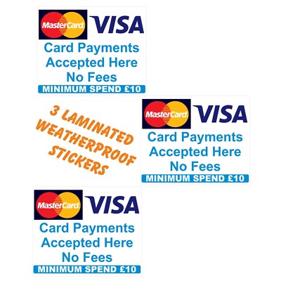 £10 Minimum spend Credit Card Mastercard Visa Payment Stickers x3 Shop ...