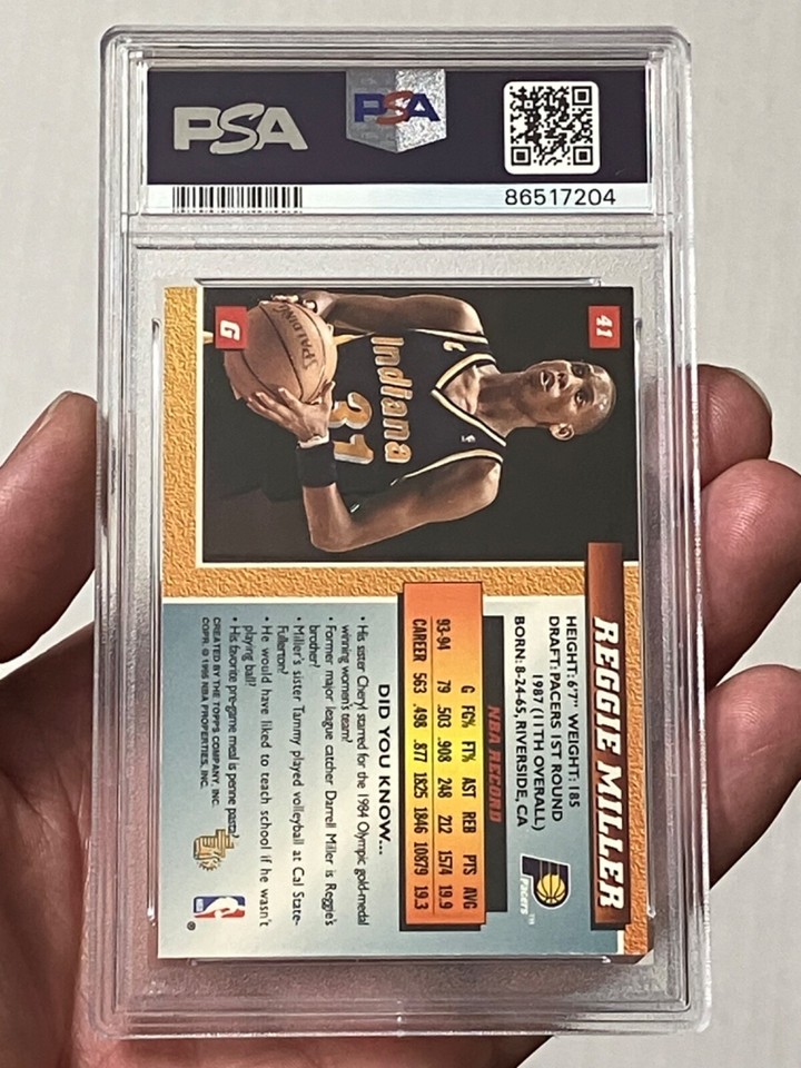 PSA 9 MINT 1994 TOPPS EMBOSSED REGGIE MILLER #41 PACERS GOLDEN IDOLS ...