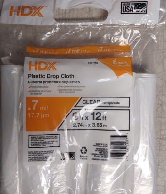 NEW! HDX 9 ft. x 12 ft. Clear Plastic Drop Cloths (6-Pack) | eBay