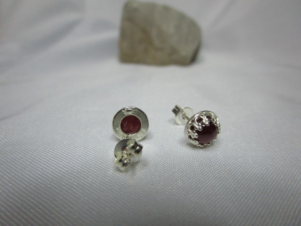 Natural Cabochon Ruby Stud Earrings in Solid Sterling Silver #TiH79 | eBay