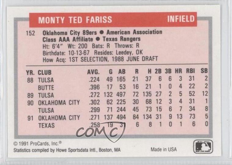 1991 ProCards Tomorrow's Heroes Monty Fariss #152 | eBay