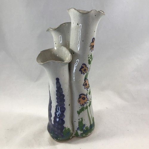 Triple Bud Vase Art Pottery Ceramic Flowers Darling Whimsical artist ...