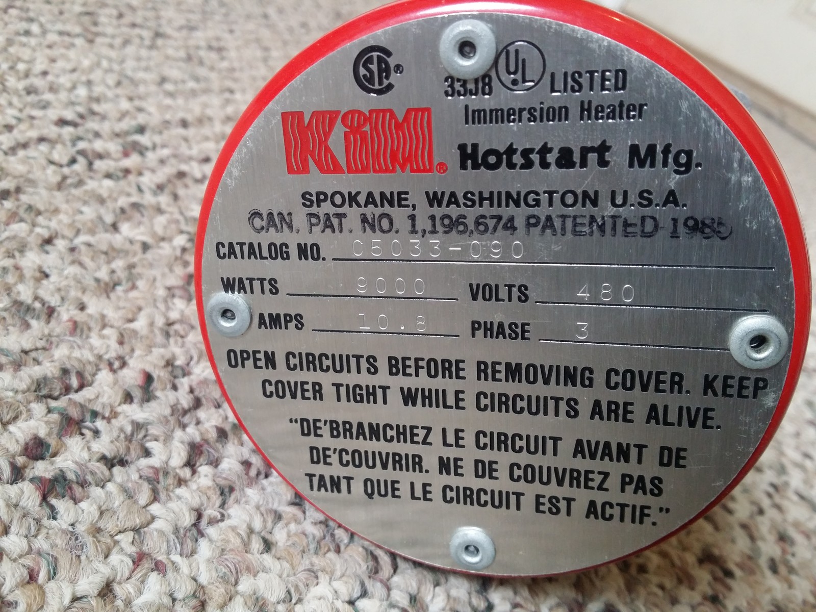 NEW KIM HOTSTART 9000 watt watts HEATER ELEMENT 480V c5033-090 3P9044 ...