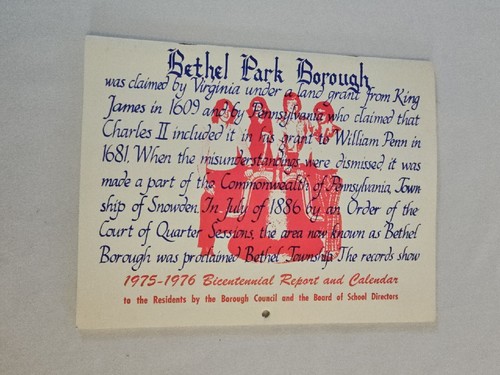 1975/1976, Bethel Park Borough, Wall Calendar, (MH904) | eBay