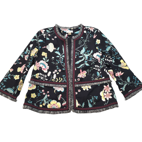 Loft Floral Spring Blazer Fringe Open Front Women Size 12 Career Office ...